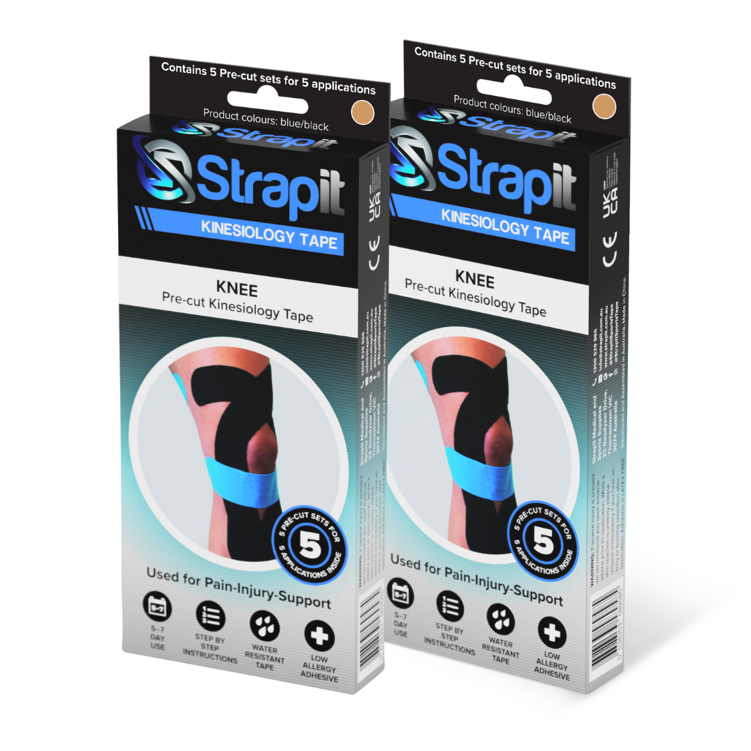 Strapit KNEE Precut Kinesiology Tape Box of 5 - 2 PACK MULTIBUY (BEIGE