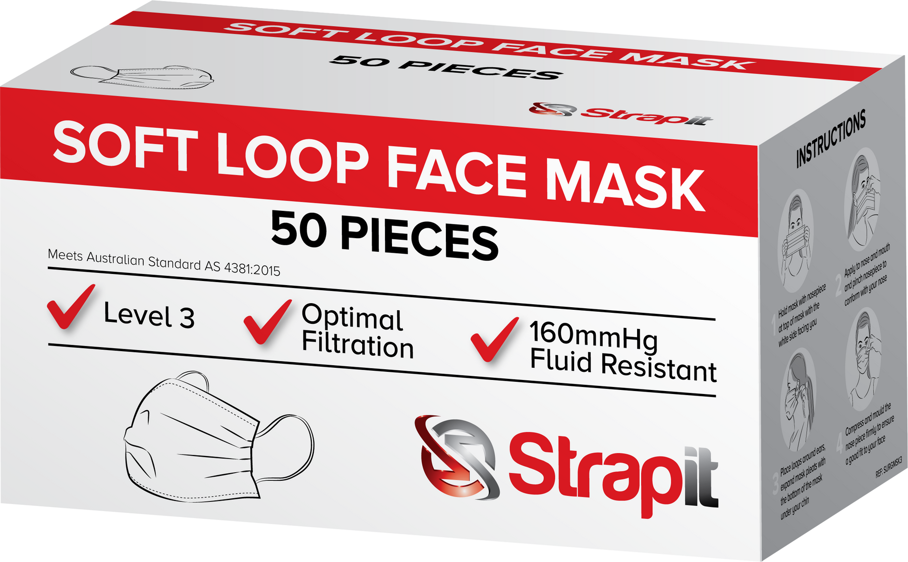 Strapit SurgiMask - Level 3 Surgical and Medical Face Mask (Soft Loop)